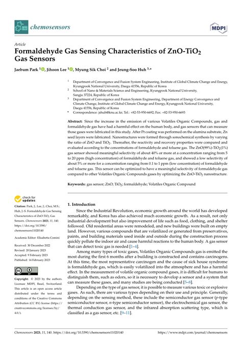 Pdf Formaldehyde Gas Sensing Characteristics Of Zno Tio2 Gas Sensors