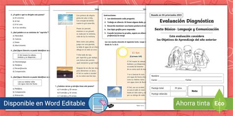 Prueba de diagnóstico de Lenguaje Sexto Básico Twinkl