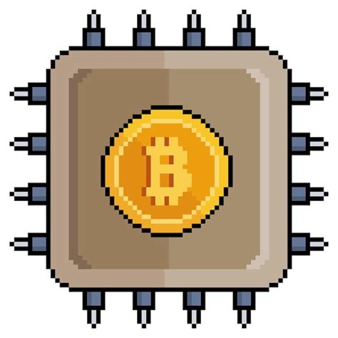픽셀 아트 비트코인 프로세서 흰색 바탕에 8비트 게임용 암호화폐 처리 벡터 아이콘 프리미엄 벡터