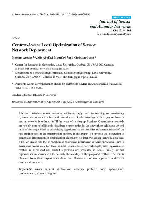 Pdf Context Aware Local Optimization Of Sensor Network Deployment