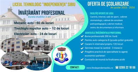 OFERTA SCOLARIZARE 2023 2024 Liceul Tehnologic Independența Sibiu