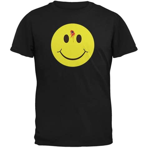 Smiley Face Bullet Hole Black Adult T Shirt