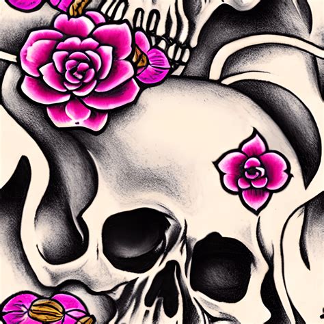 Skull Flowers Tattoos Art Graphic · Creative Fabrica
