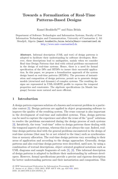 Pdf Towards A Formalization Of Real Time Patterns Based Designs