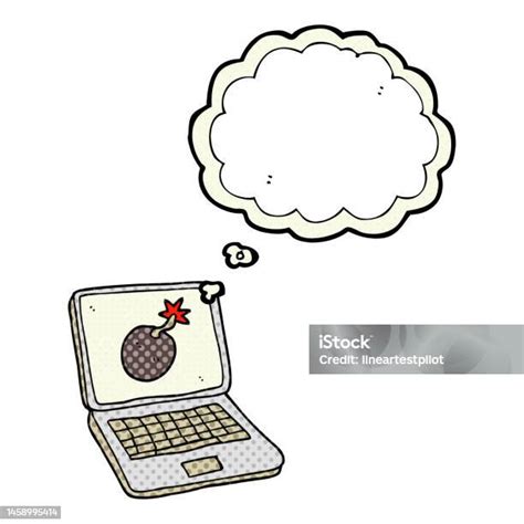 오류 화면이 있는 자유형 그린 생각 거품 만화 노트북 컴퓨터 귀여운에 대한 스톡 벡터 아트 및 기타 이미지 귀여운 그래픽 사용자 인터페이스 기이함 Istock