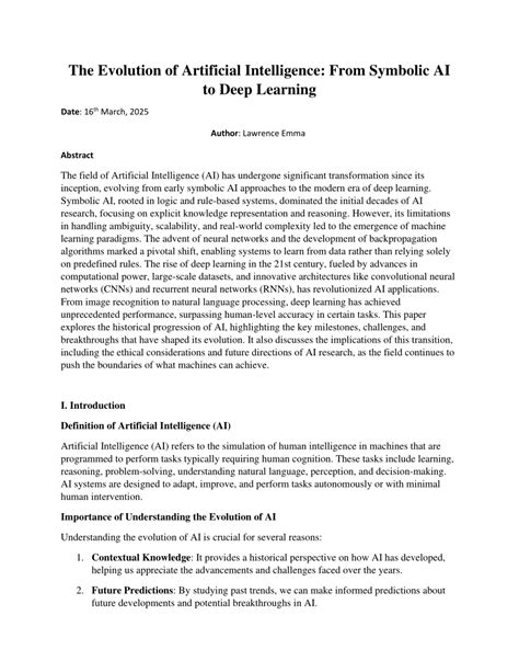 Pdf The Evolution Of Artificial Intelligence From Symbolic Ai To Deep Learning