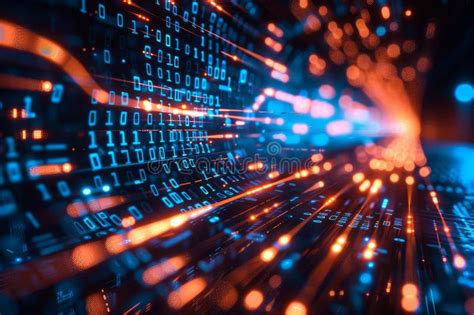 Illustration Of Binary Code Flowing Through Abstract Digital Patterns