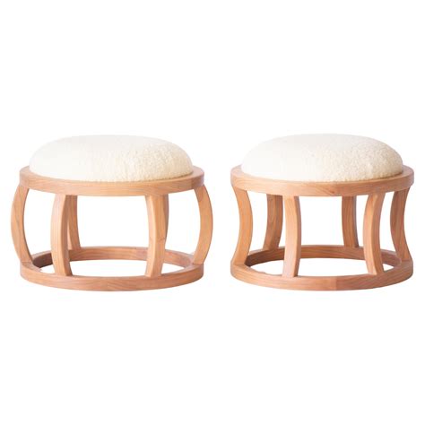 Violette Low Stacking Stools Set Of 2 In Cherry And Cream Boucle By