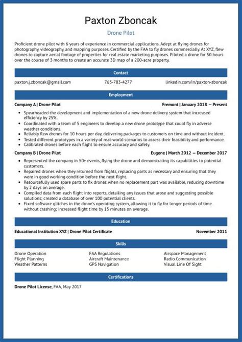 Drone Pilot Resume CV Example And Writing Guide
