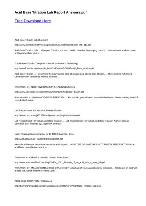 PDF Acid Base Titration Lab Report PDF FileAcid Base Titration Lab