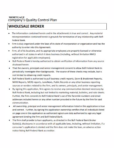 Mortgage Broker Quality Control Plan Template Prntbl