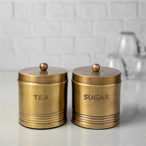 Atya Luxury Brass Teasugar Container Set Of 2 With Lid And Spoon