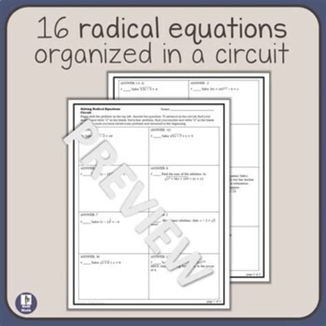 Solving Radical Equations Circuit Worksheet Square Root Cube Root Equations