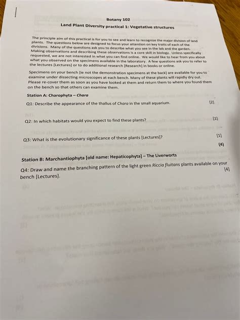 Solved Land Plant Diversity Practical 1 Vegetative
