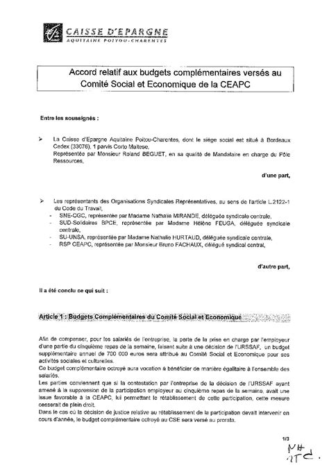 Ceapc 2018 Accord Budgets Complémentaires Versés Au Cse Sud