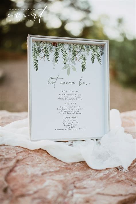 Joy Hot Cocoa Bar Menu Template Rustic Winter Pine And Greenery