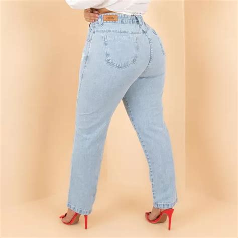 Calça Jeans Mom Plus Size Casual Rasgada Cintura Alta Parcelamento sem juros