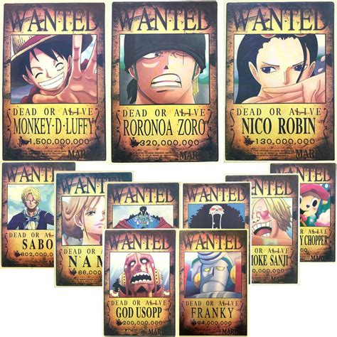 Bộ 11 Tấm Poster Truy Nã One Piece Băng Mũ Rơm Tặng Thêm Sabo Với Mức
