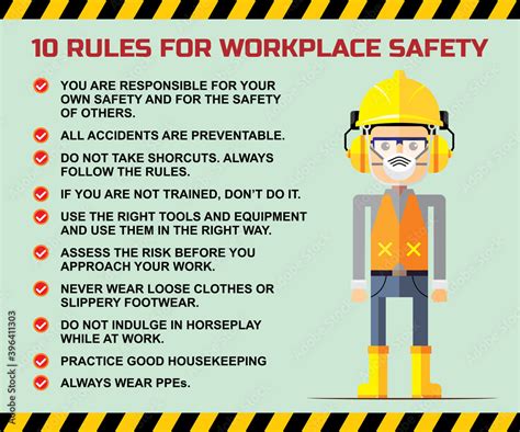Vecteur Stock 10 Rules And Tips For Workplace Safety Of Industrial Or
