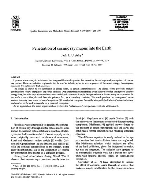 Penetration Of Cosmic Ray Muons Into The Earth Pdf Cosmic Ray Physics