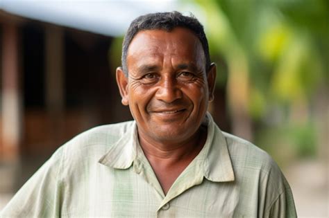 A Man In A Green Shirt Smiles For The Camera Premium Ai Generated Image