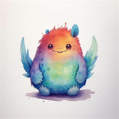 Una pintura de acuarela de un monstruo con alas que dice en él Foto Premium