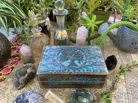 Tree Of Life Carved Wooden Box Kit W Rose Petals Etsy