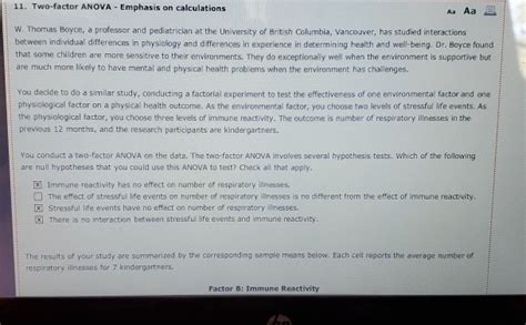 Solved 11 Two Factor Anova Emphasis On Calculations Aa Aa