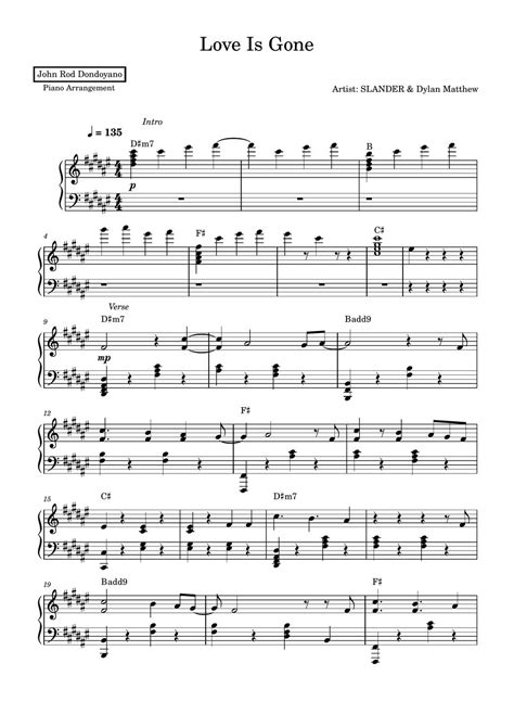 Slander And Dylan Matthew Love Is Gone Piano Sheet Hoja By John Rod