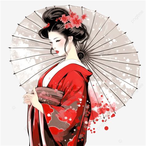 Japanese Geisha In Kimono With Umbrella Geisha Woman Clothes Png