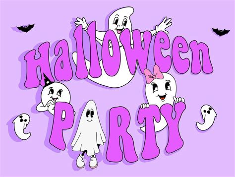 Halloween Party Groovy Lettering Cute Halloween Banner With Cartoon