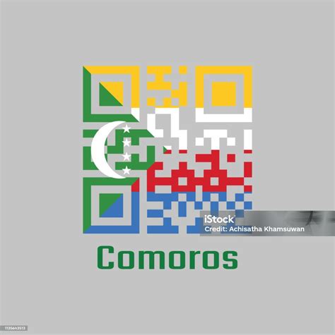 Qr 코드는 코모로 국기의 색을 설정 합니다 흰색 초승달과 4 개의 별이 있는 녹색 갈매기 모양의 노란색 흰색 빨간색과 파란색의