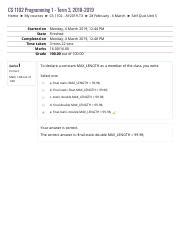 Self Quiz Unit 5 Programming Pdf CS 1102 Programming 1 Term 3 2018