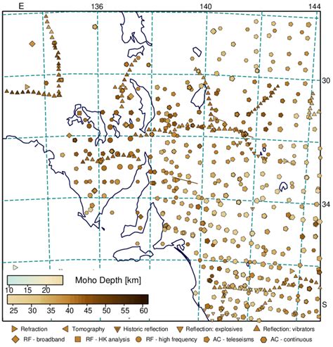 Distribution Of Moho Estimates Across Part Of Southern Australia The