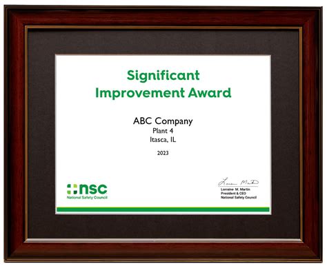 Significant Improvement Certificate Award National Safety Council Shop
