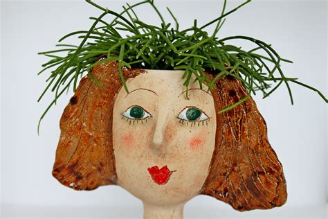 Ceramic Lady Face Plant Pot Unique Head Planter Hand Etsy
