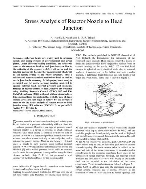 Stress Analysis Of Reactor Nozzle To Head Junction