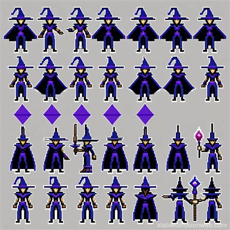 16 Bit Dark Magician Sprite Sheet Stable Diffusion Online