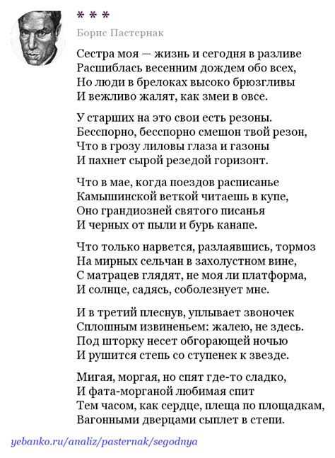 Сестра моя — жизнь и сегодня в разливе · Пастернак · анализ стихотворения