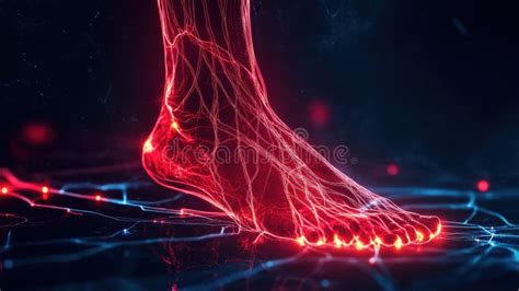 Digital Foot Anatomy Visualization With Glowing Neural Pathways And