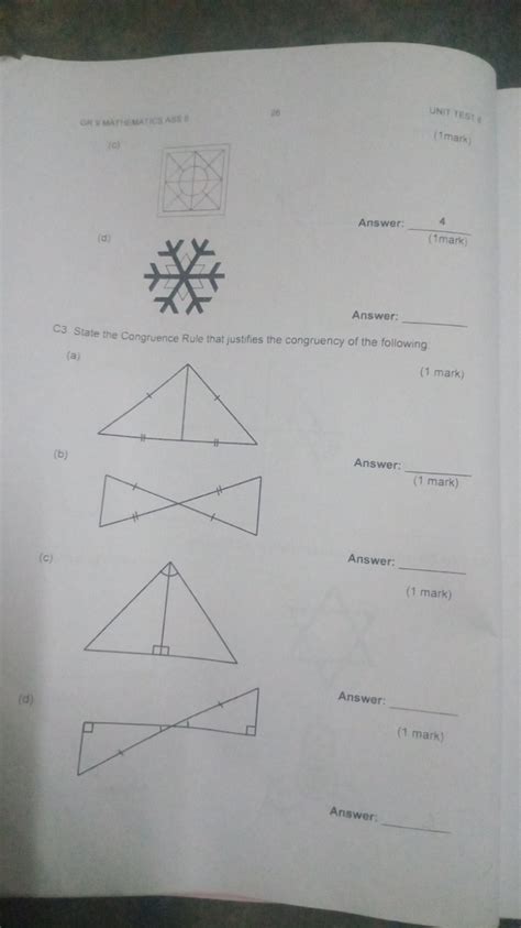 State The Congruence Rule That Justifies The Congruency Of The Following