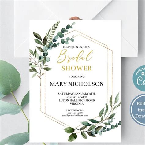 Elegant Greenery Geometric Frame Bridal Shower Etsy