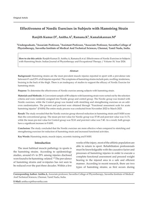 Pdf Effectiveness Of Nordic Exercises In Subjects With Hamstring Strain