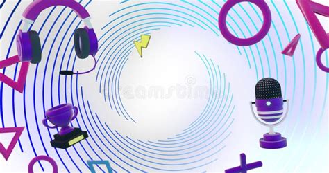 Image Of Game Controllers Equipment And Icons Over Blue Spiral Lines