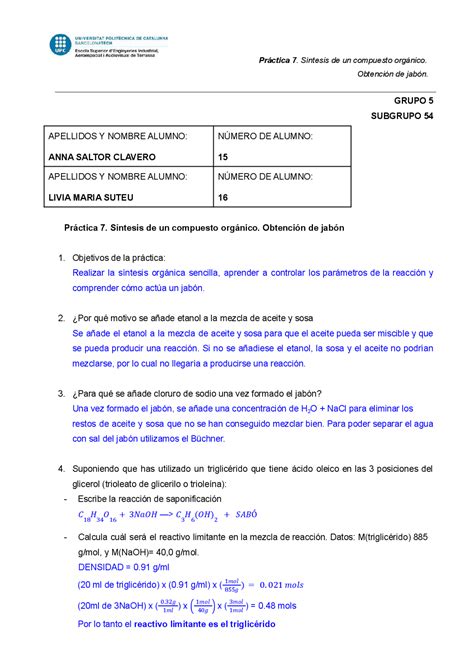 Práctica De Laboratorio L7 Ejercicios De Química Docsity