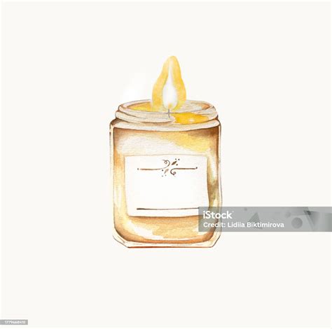 어두운 유리 항아리 그림에 불타는 촛불 수채화 그림입니다 손으로 그린 집 인테리어 개체는 흰색 배경에 고립되어 있습니다 장식