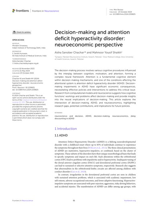 Pdf Decision Making And Attention Deficit Hyperactivity Disorder