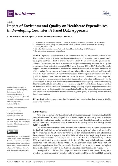 Pdf Impact Of Environmental Quality On Healthcare Expenditures In