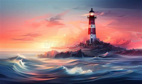 Abstract Lighthouse In A Colorful Sea Of Colors Stock Illustration