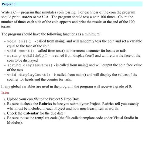Solved Project Write A C Program That Simulates Coin Chegg
